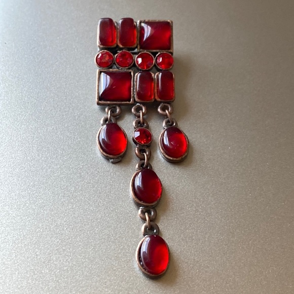 Jewelry | Red Square Dangle Brooch Pin | Poshmark
